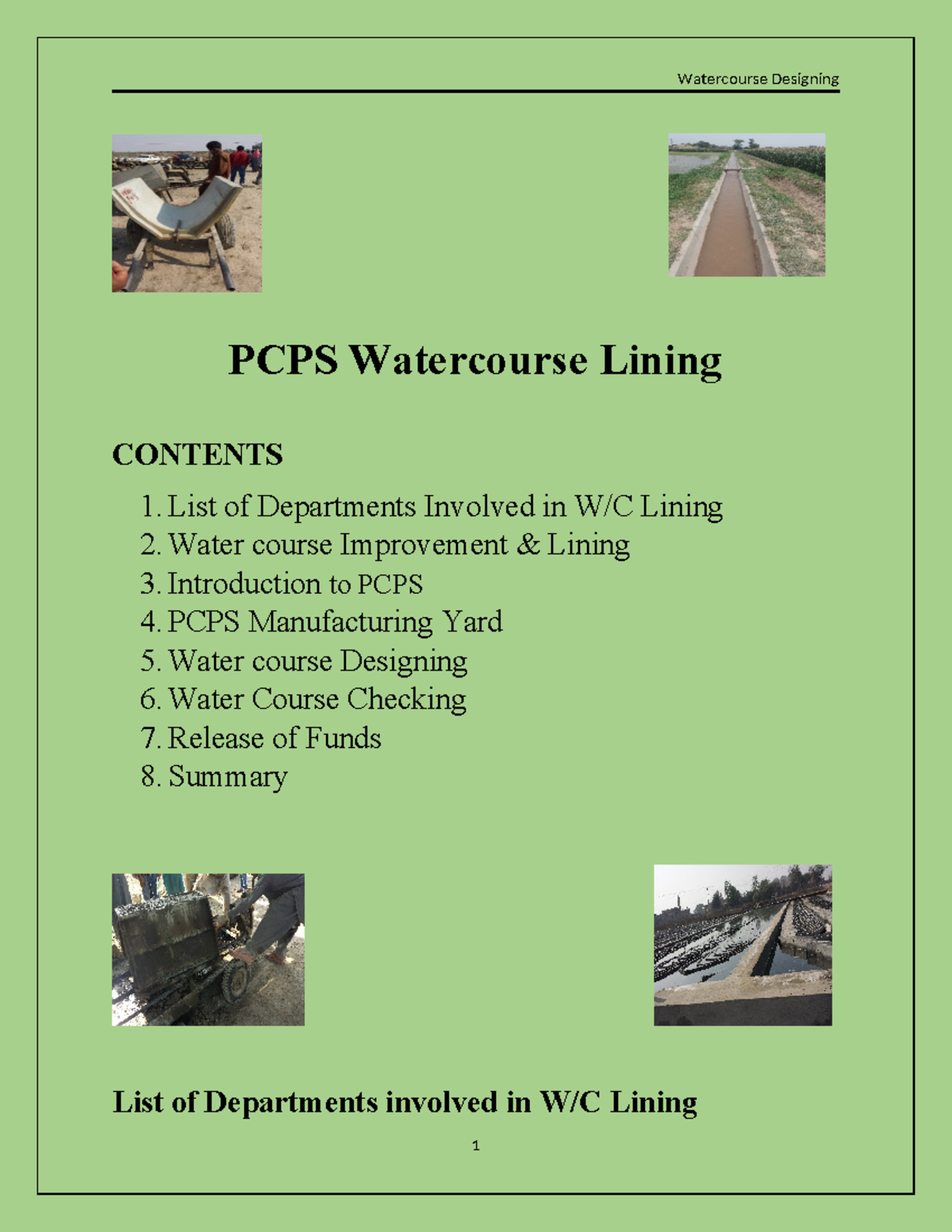 PCPS Lining - PCPS Watercourse Lining CONTENTS 1. List of Departments ...