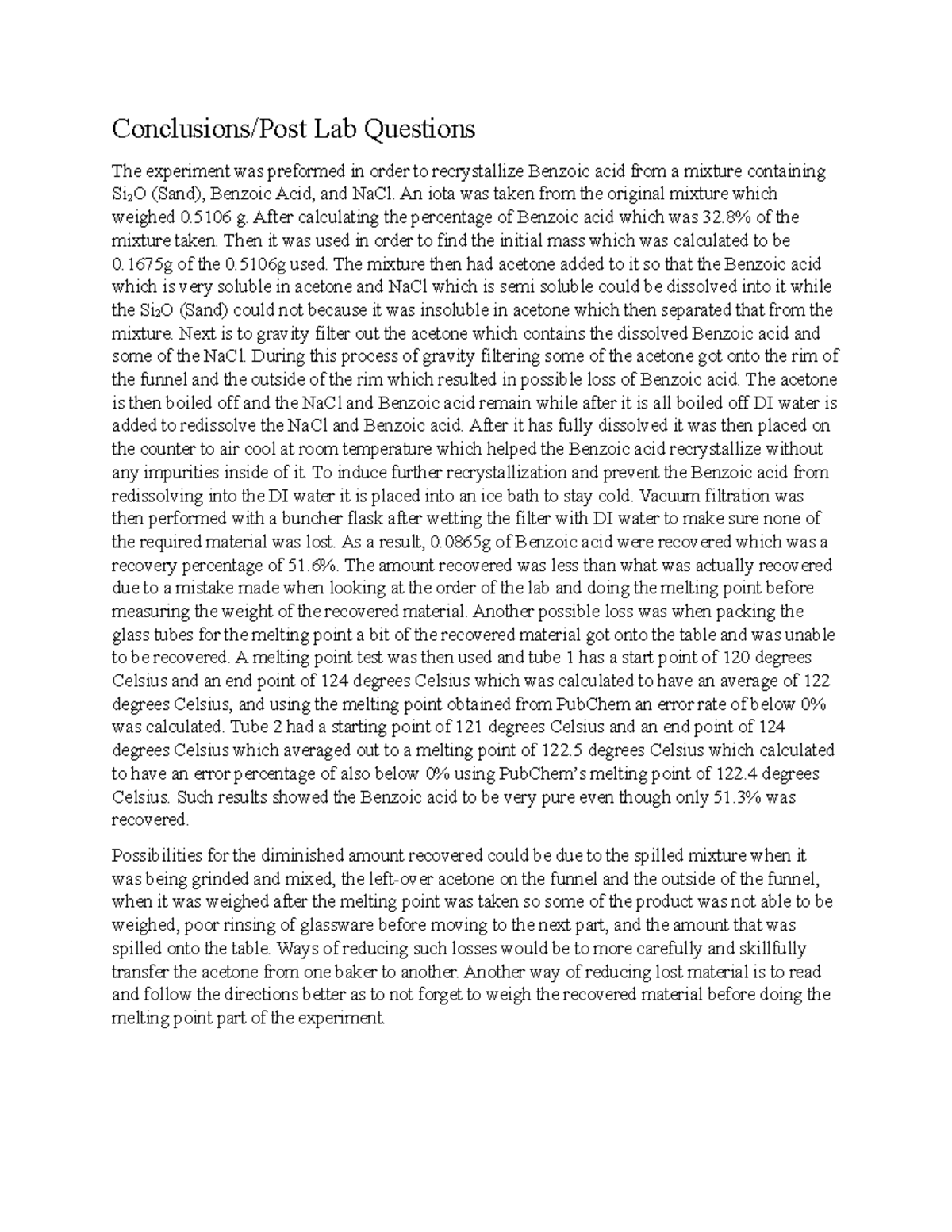 Conclusions Lab 1 - Organic chem lab report conclusion for the st lab ...