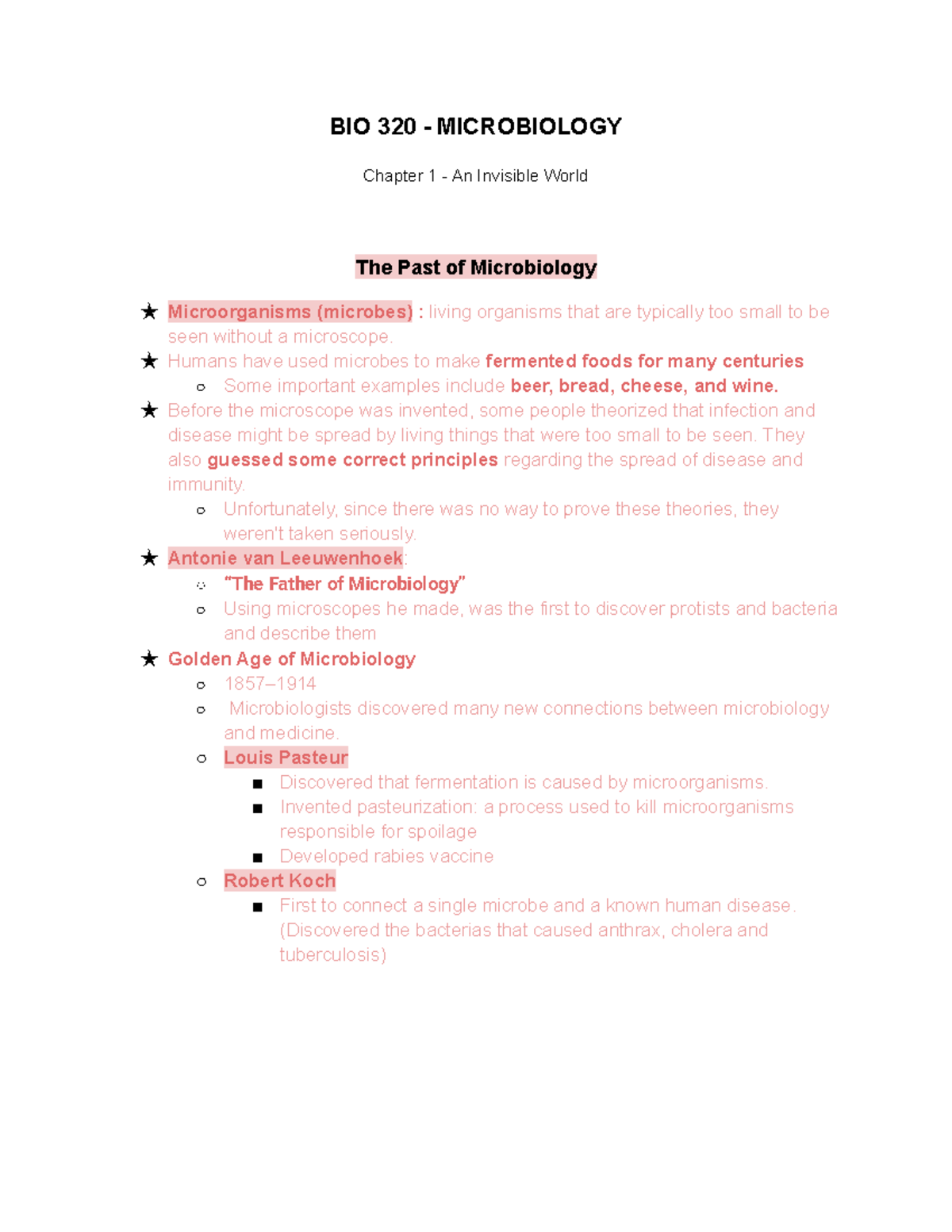 Microbiology Chpt 1 - In the Past - BIO 320 - MICROBIOLOGY Chapter 1 ...