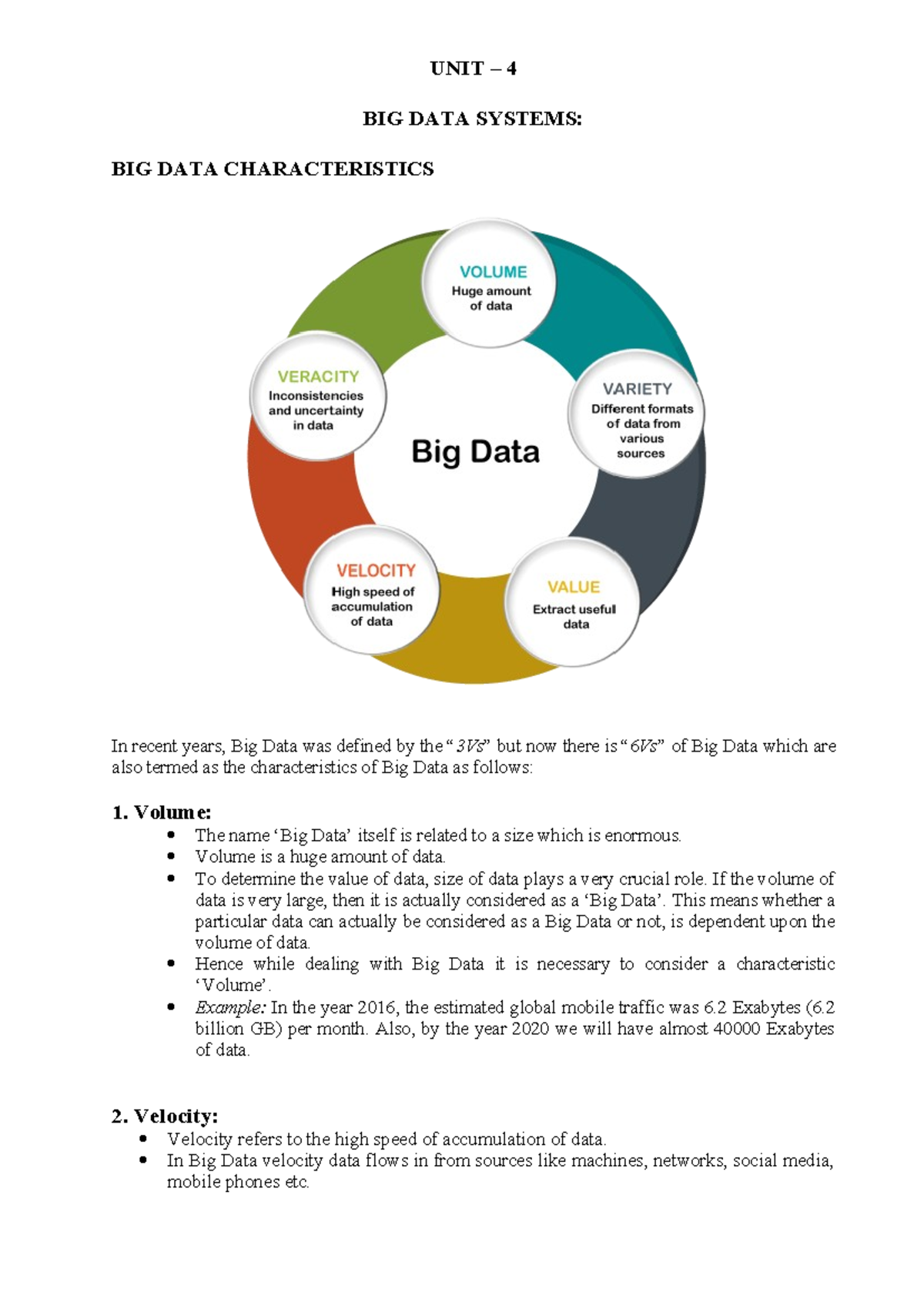 TRB Notes - UNIT – 4 BIG DATA SYSTEMS: BIG DATA CHARACTERISTICS In ...