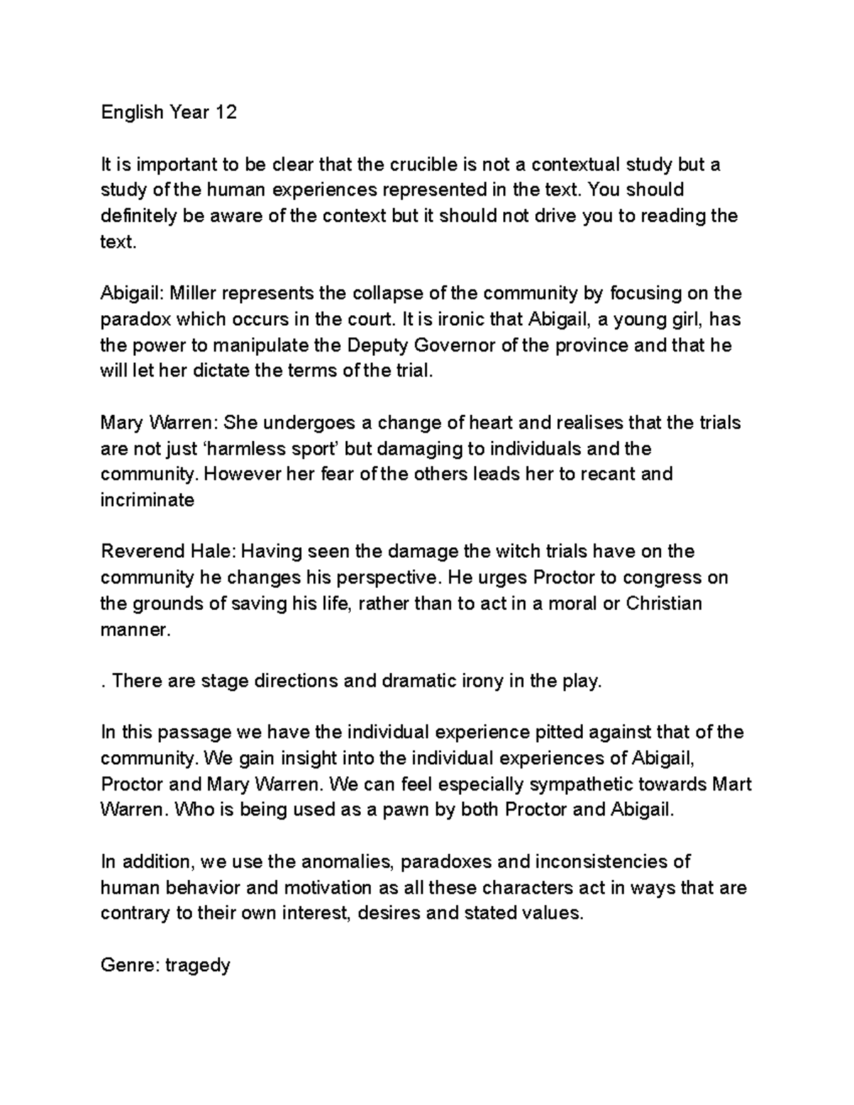 Year 12 The Crucible - English Year 12 It is important to be clear that ...