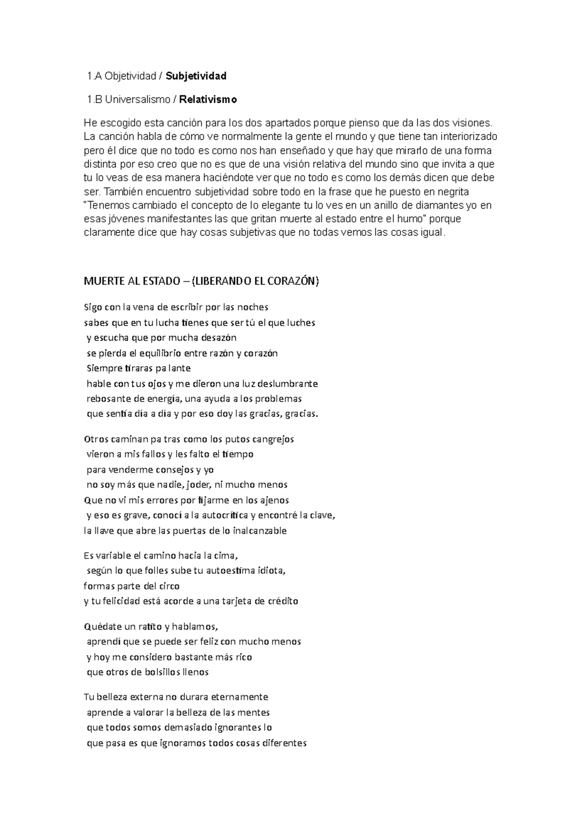 Clasificacion vasito de ron - 1 Objetividad / Subjetividad 1 ...