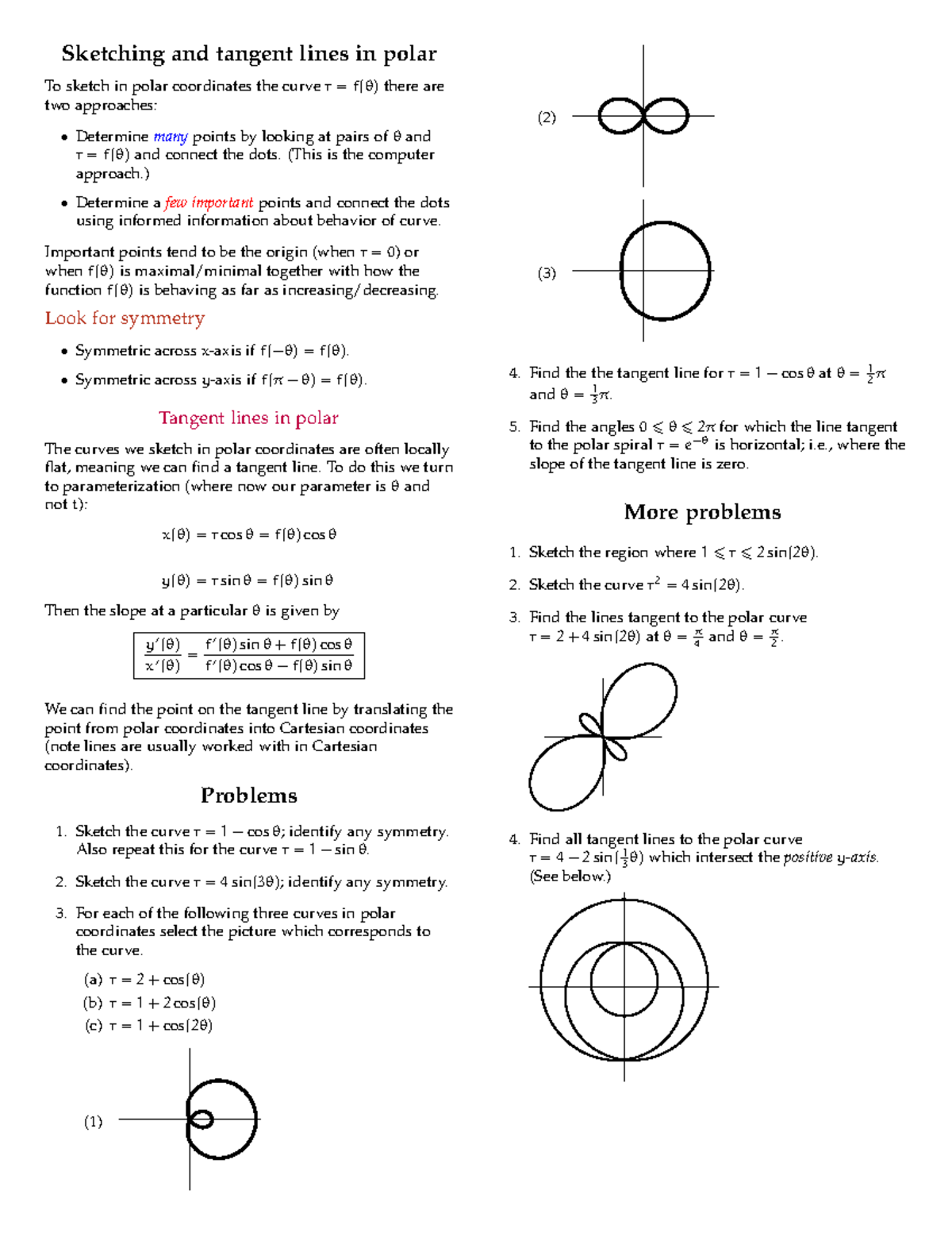 10 guide - Notes for Exam 1 - Sketching and tangent lines in polar To ...