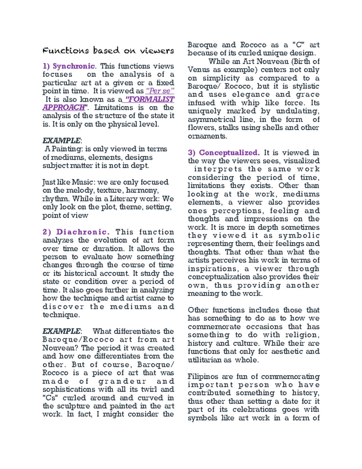 Arts-Function - Lecture notes all pages - Functions based on viewers 1 ...