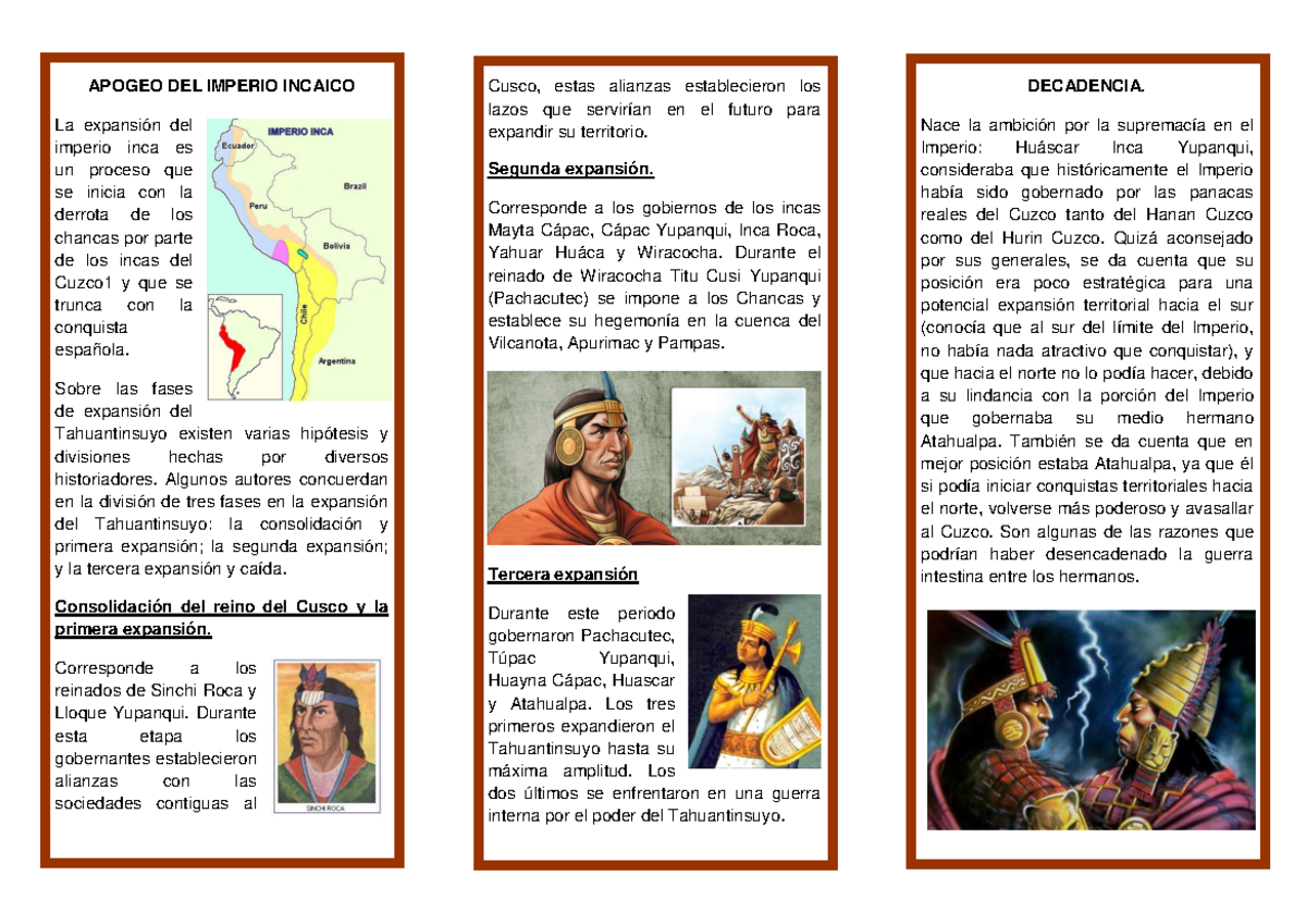 383730850 Triptico Auge y Decadencia Incaico - APOGEO DEL IMPERIO INCAICO La expansión del ...
