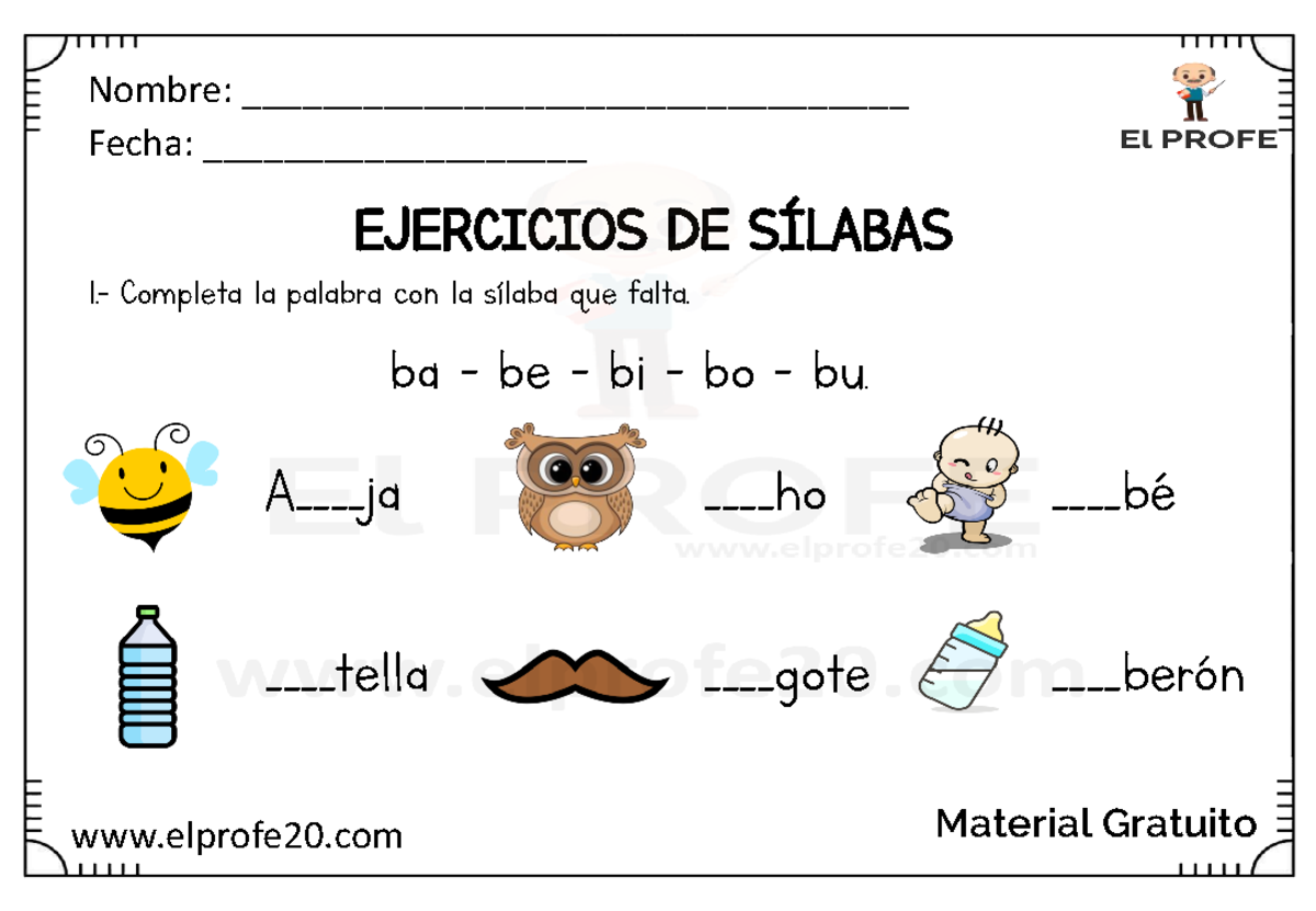 Completa LA Silaba QUE Falta - Material Gratuito 1.- Completa la ...