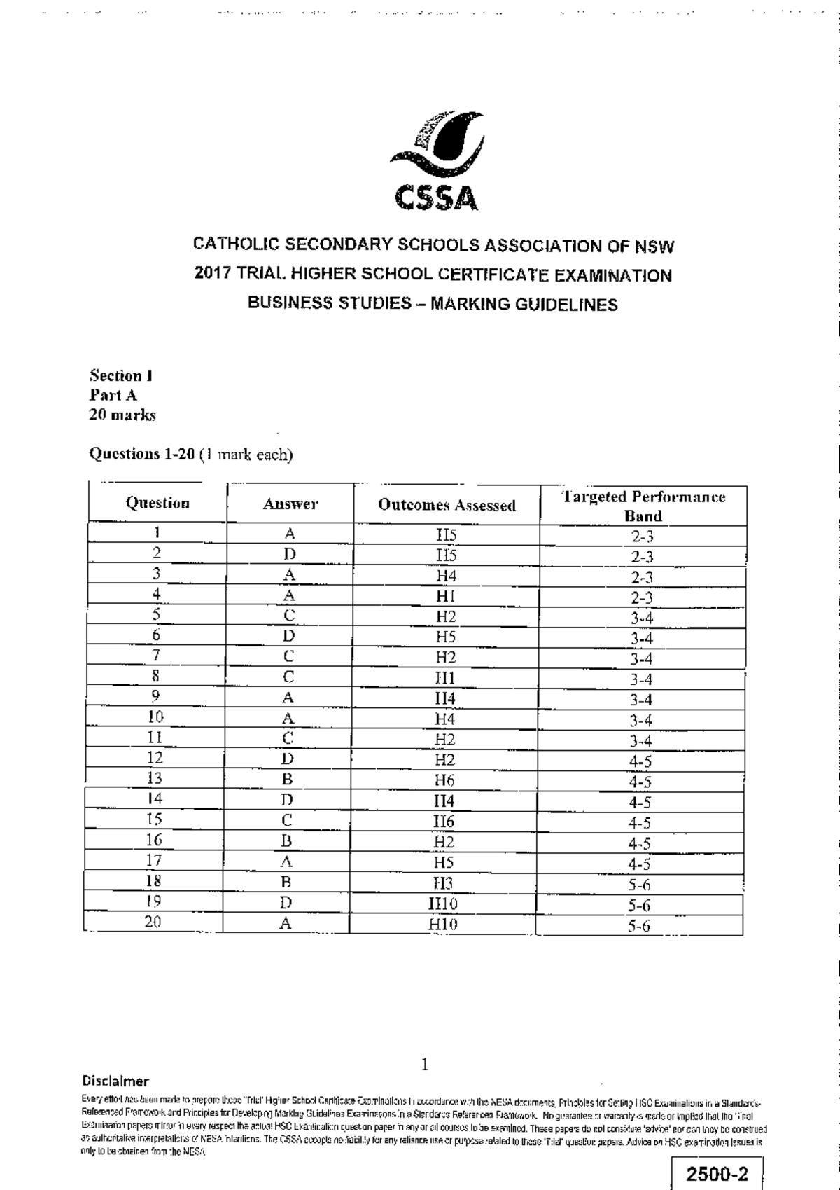 2017 Catholic Trial marking criteria - & CSSA CATHOLIC SECONDARY SCHOOLS ASSOCIATION OF NSW 2017 ...