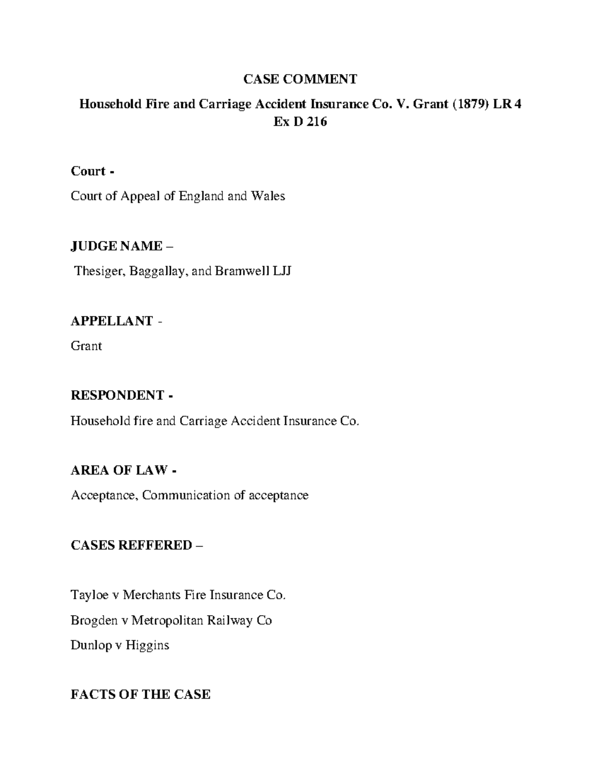 03fl22bbl068contract - CASE COMMENT Household Fire and Carriage ...