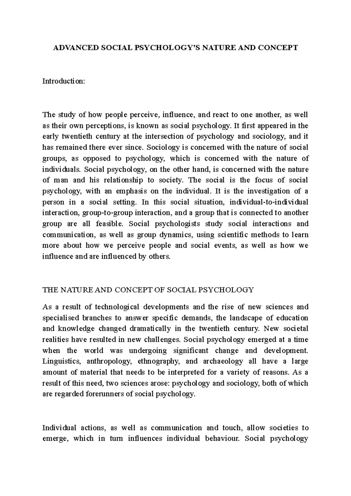 Advanced Social Psychology'S Nature AND Concept - ADVANCED SOCIAL ...