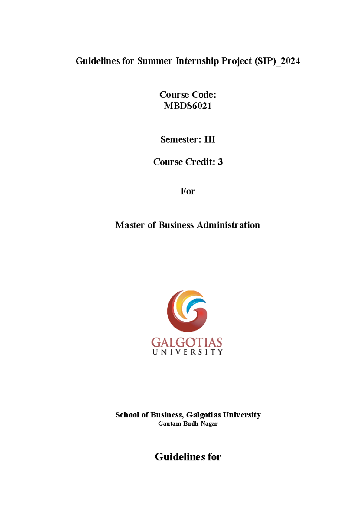 MBA-SIP Guidelines 2024-updt - Guidelines for Summer Internship Project ...