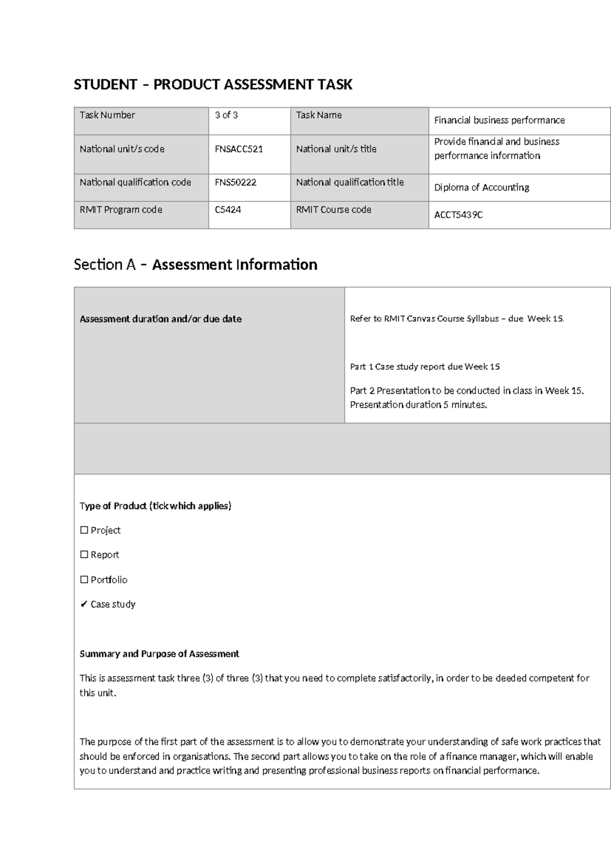 Business performance assessment 3 word doc - STUDENT – PRODUCT ...