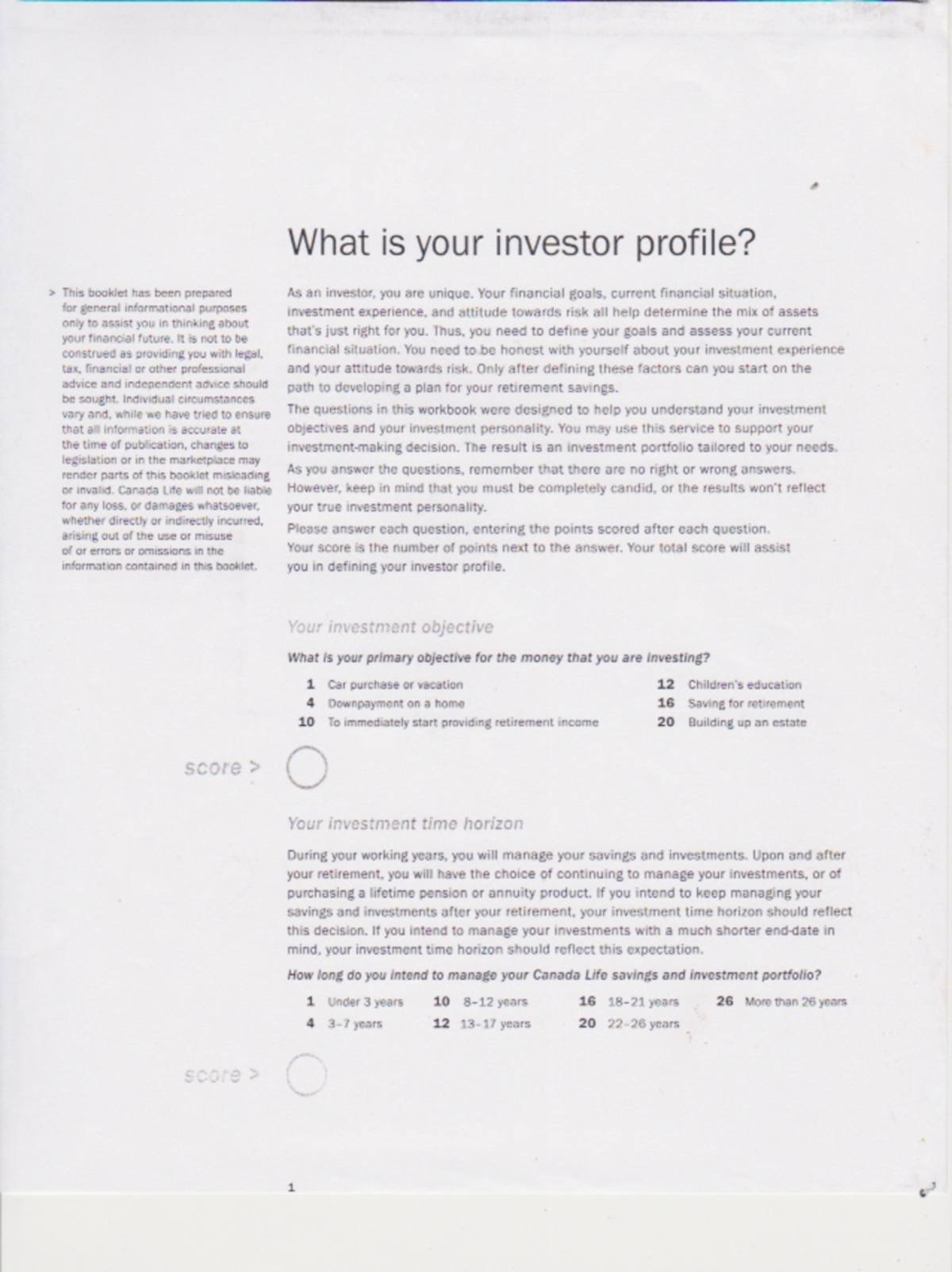 FINA 385 Investor Profile - What is your investor profile? This booklet ...