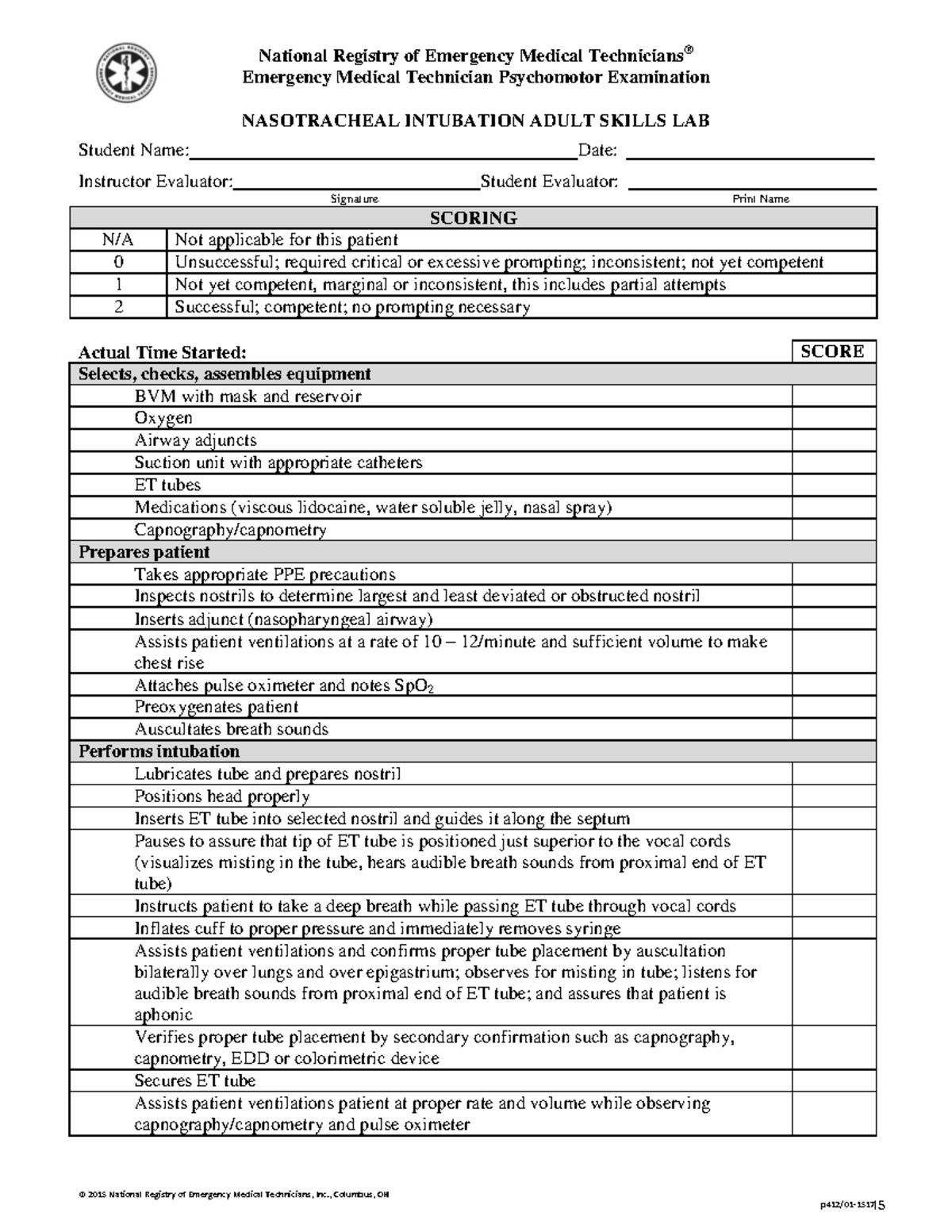 Nasotracheal Intubation - © 2015 National Registry of Emergency Medical ...