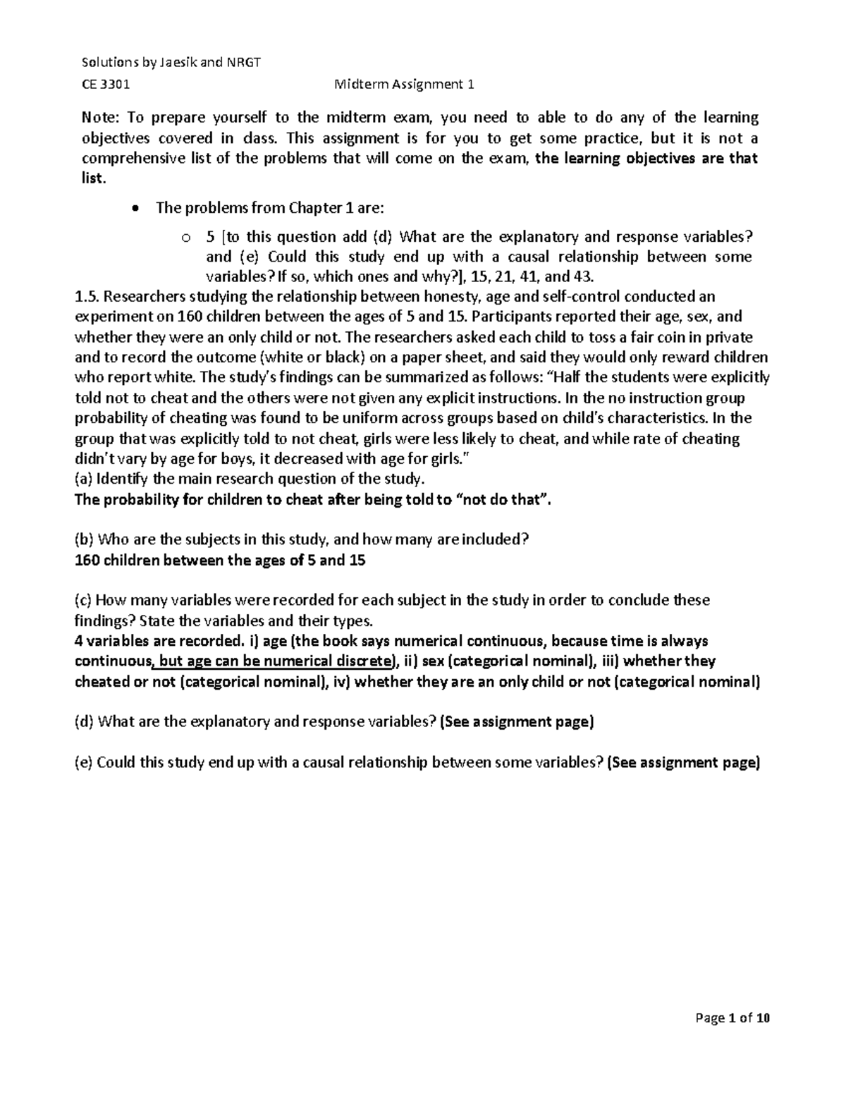 Midterm Assignment 1 answers by Jaesik and NRGT - CE 3301 Midterm Assignment 1 Note: To prepare ...