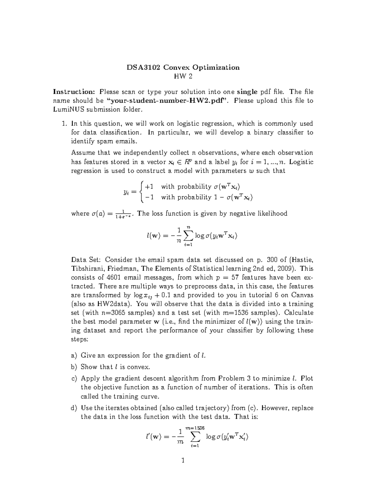 Hw2 - DSA3102 Convex Optimization HW 2 Instruction: Please scan or type your solution into one ...