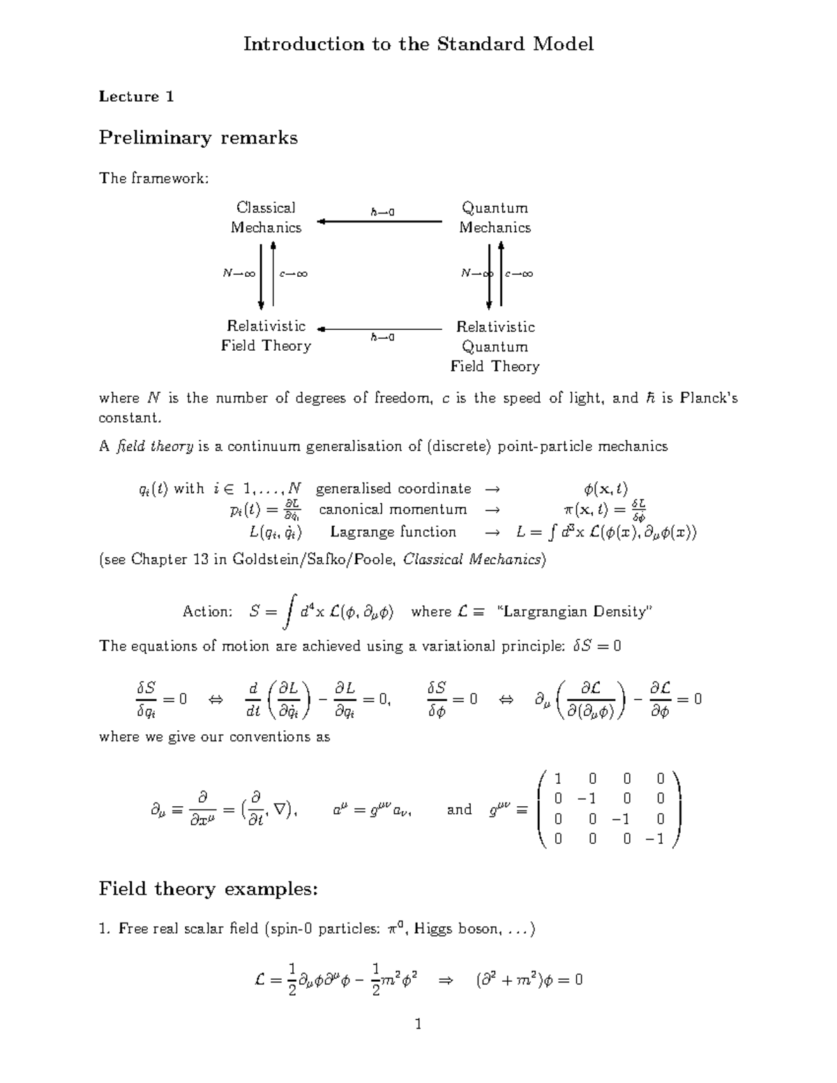 Lecture Notes 01 - Introduction to the Standard Model Lecture 1 ...