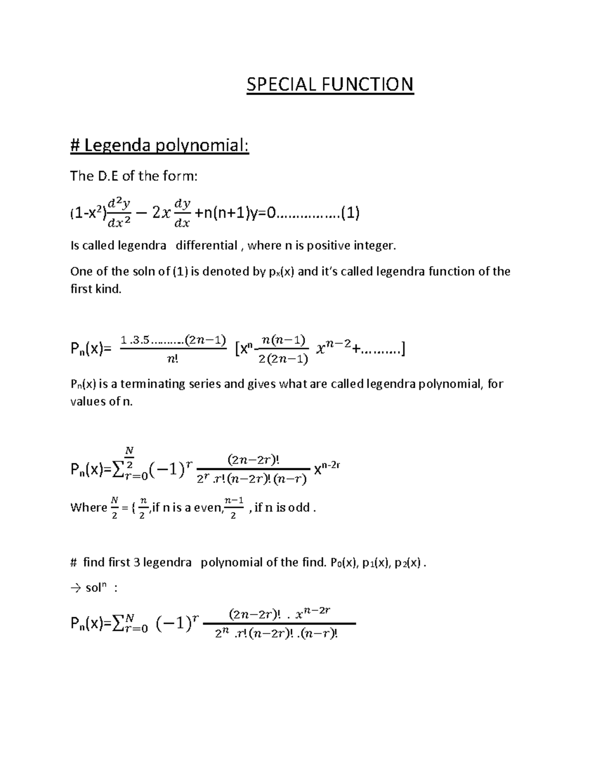 Doc2 - SPECIAL FUNCTION # Legenda polynomial: The D of the form: (1-x 2 ...