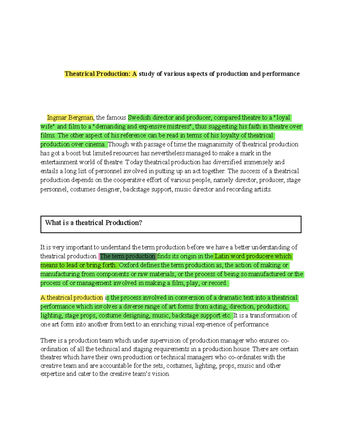 Theatrical Production (reviewer) - Theatrical Production: A study of ...