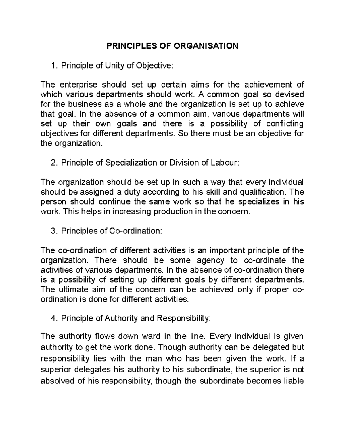 1 Principles OF Organisation - PRINCIPLES OF ORGANISATION Principle of ...