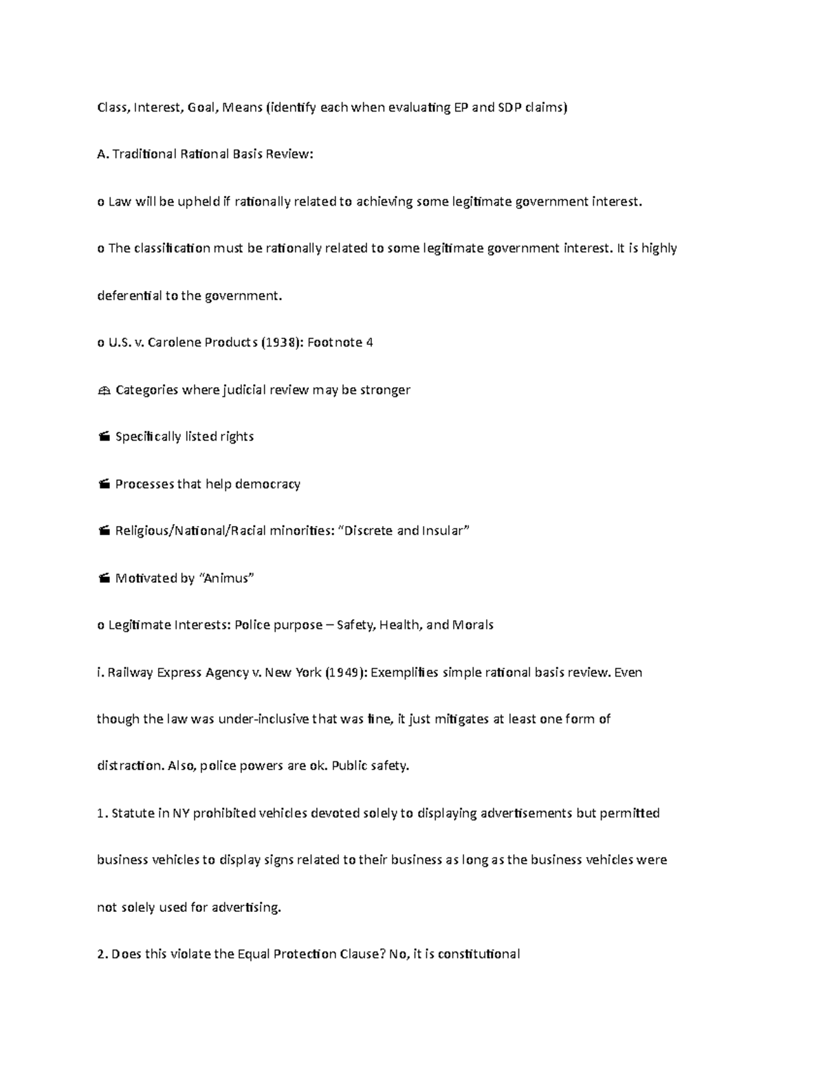 Class, Interest, Goal, Means - Traditional Rational Basis Review: o Law ...