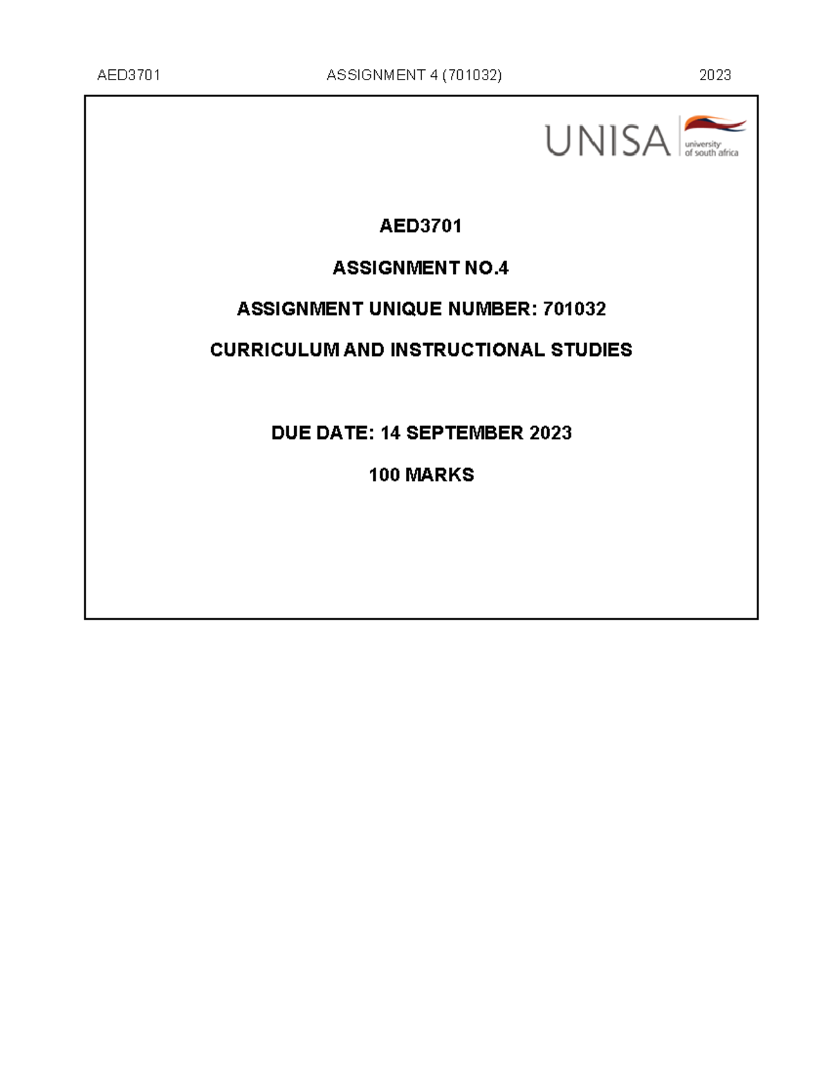 AED3701 Assignment 4 (701032) 14 September - 27 September 2023 ...