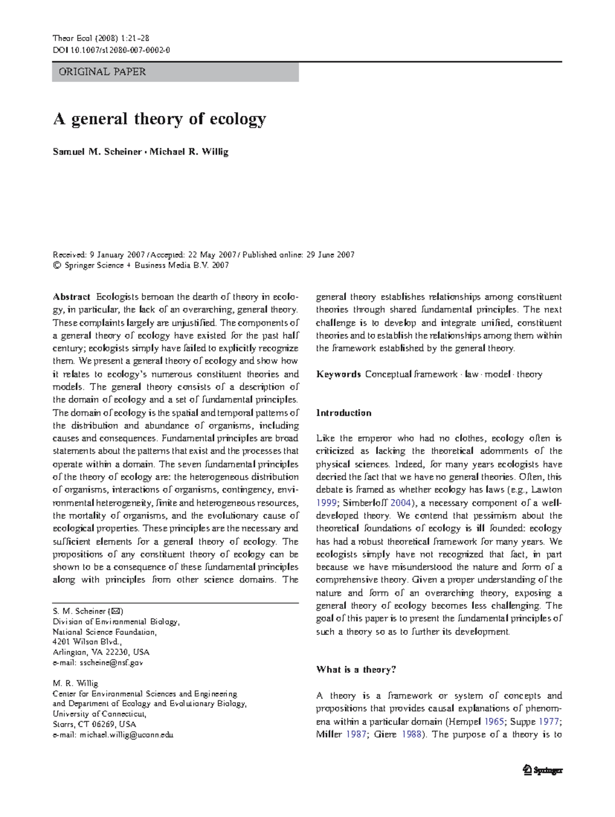 A general theory of ecology - ORIGINAL PAPER A general theory of ...