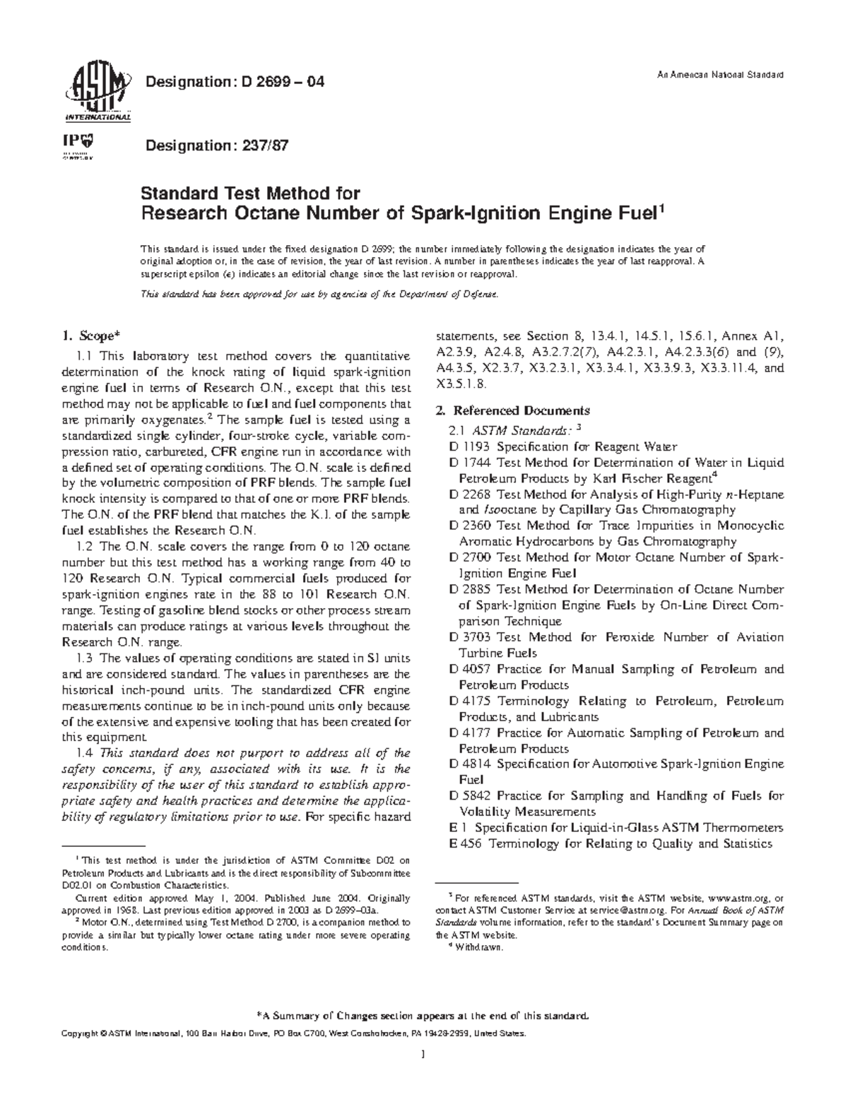 ASTM D 2699 - Material para testes - Designation: D 2699 – 04 ...