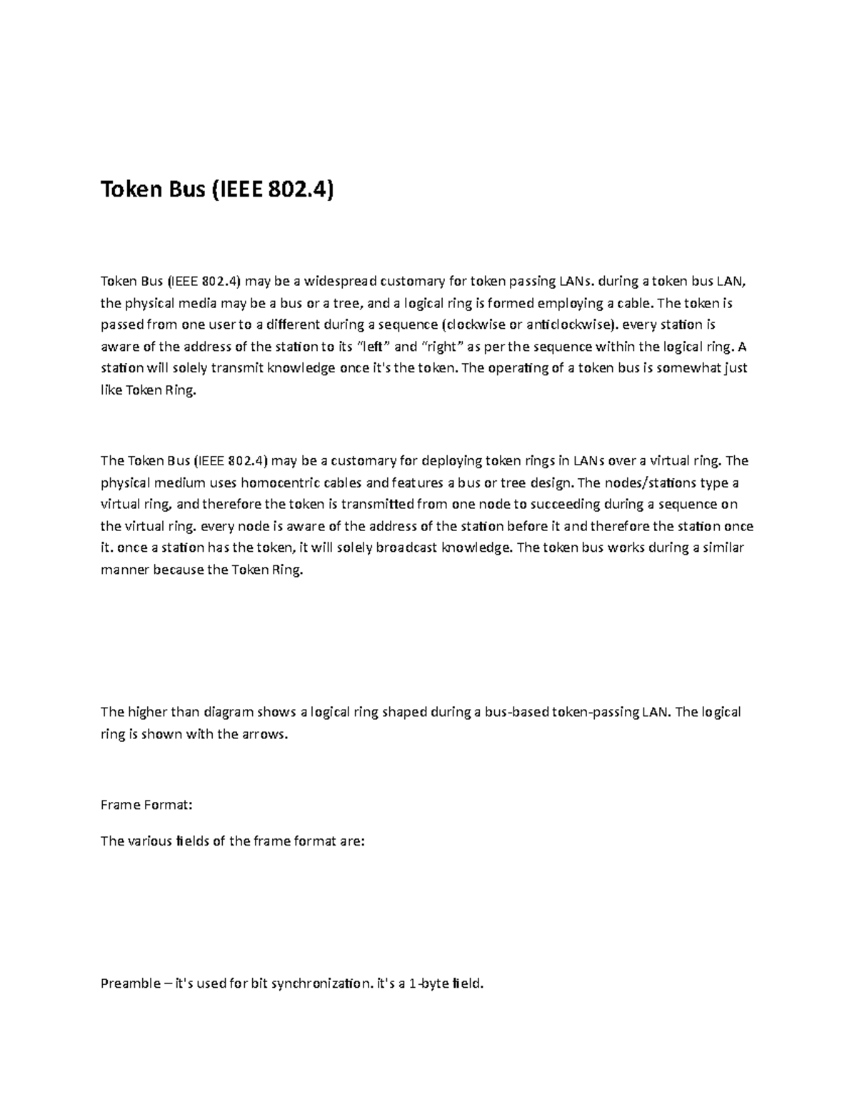 Token Bus (IEEE 802.4) note.docx - Token Bus (IEEE 802) Token Bus (IEEE 802) may be a widespread ...