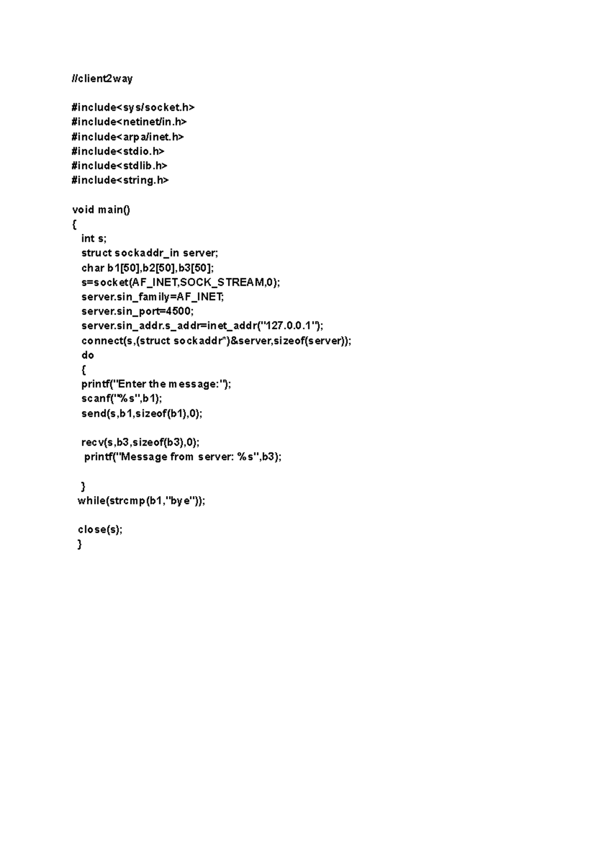 Client 2way - this is lab material for computer networks socket ...
