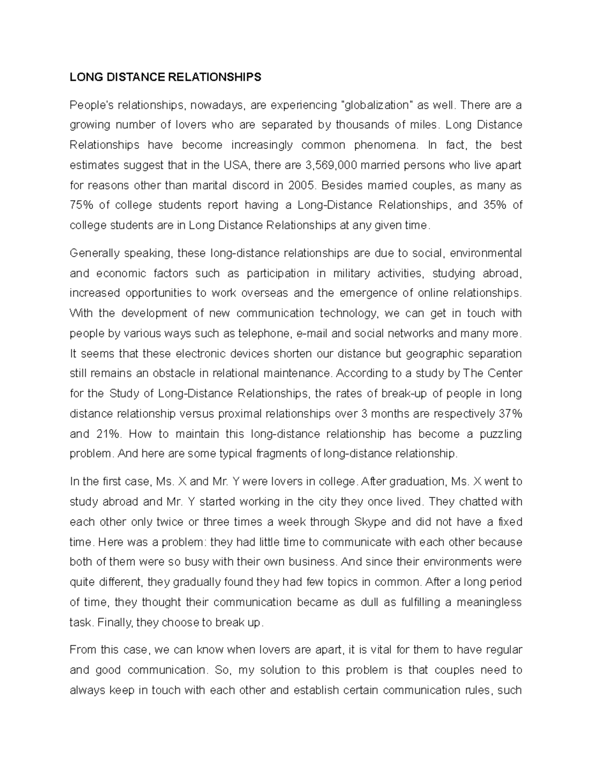 Assignment 2 - Argumentative essay ( Divyaashine Mohan) - LONG DISTANCE ...
