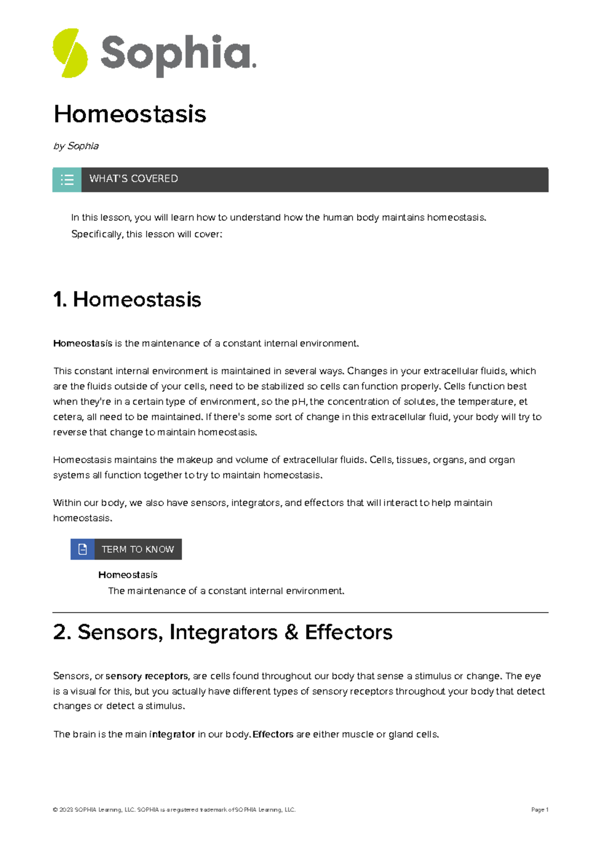 Homeostasis-10 - This is the first PDF for the Human Biology. - Homeostasis by Sophia In this ...