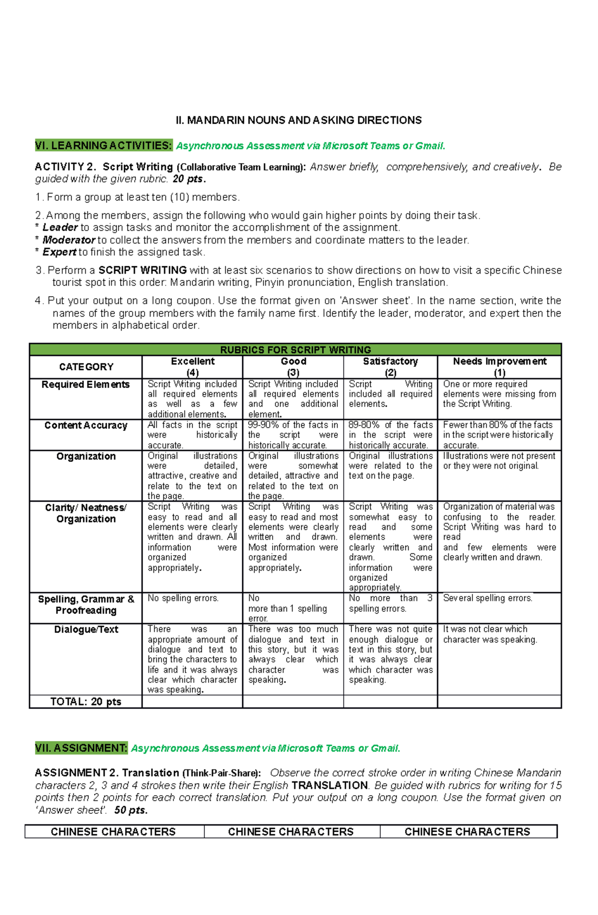 Mandarin Nouns AND Asking Directions - II. MANDARIN NOUNS AND ASKING ...