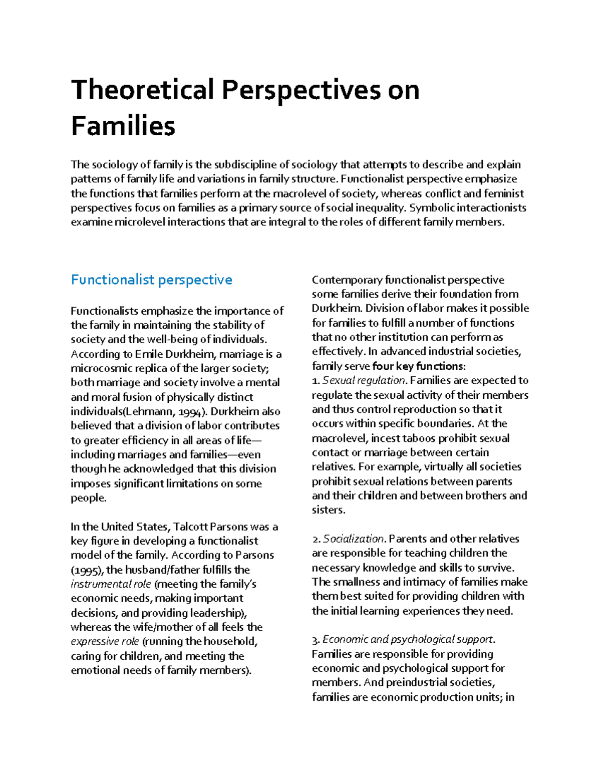 Theoretical Perspectives on Families - Theoretical Perspectives on ...