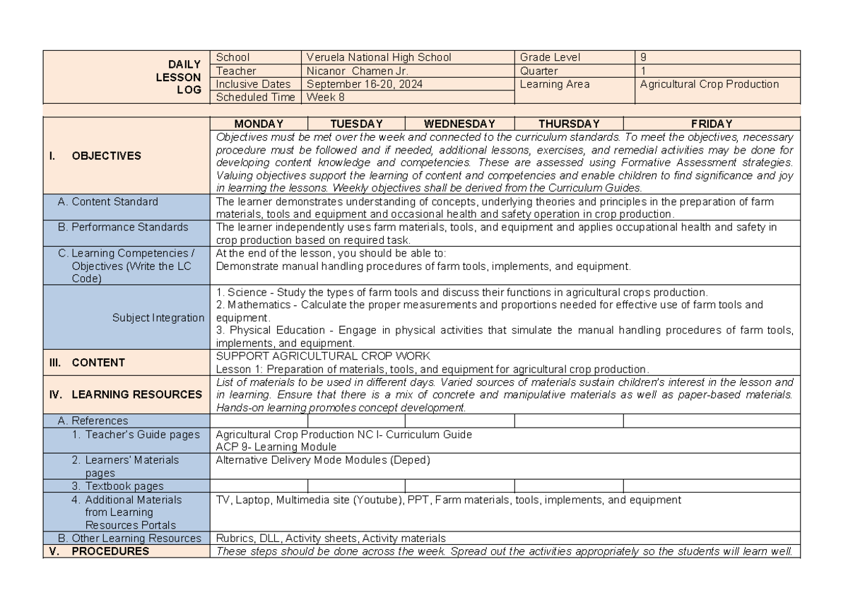 ACP9- Q2-DLL-Week 3 - none - DAILY LESSON LOG School Veruela National ...