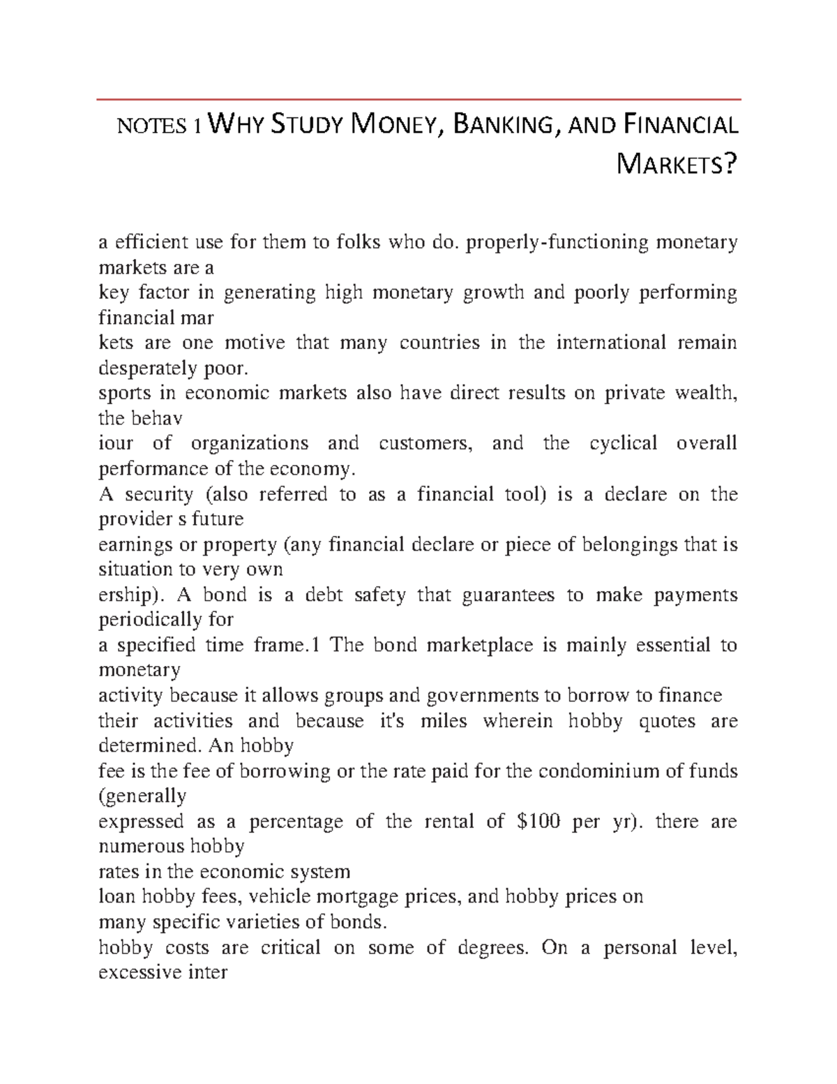 Notes 1 Why Study Money - NOTES 1 WHY STUDY MONEY, BANKING, AND ...