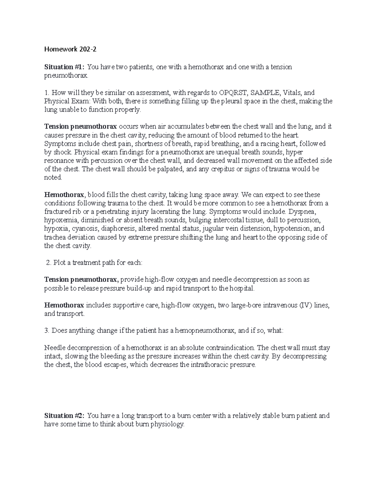 Homework 202 - trauma - Homework 202- Situation #1: You have two ...