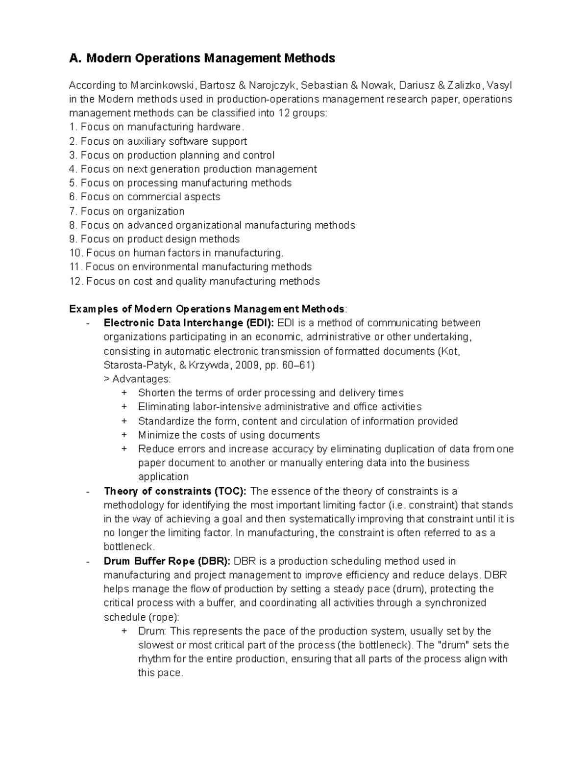 Operations MGt - A. Modern Operations Management Methods According to ...