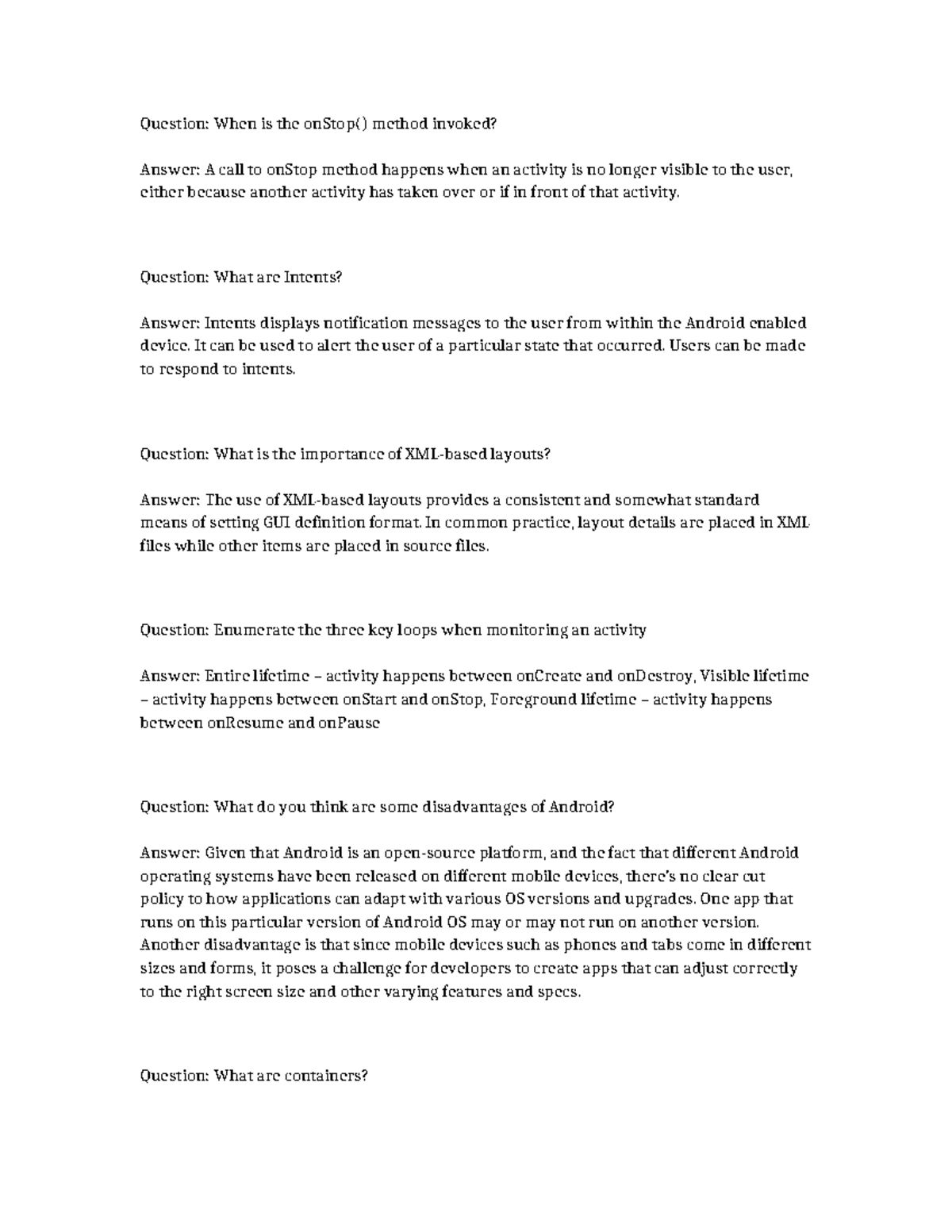 Roseberry neopieris sirree - Question: When is the onStop() method ...
