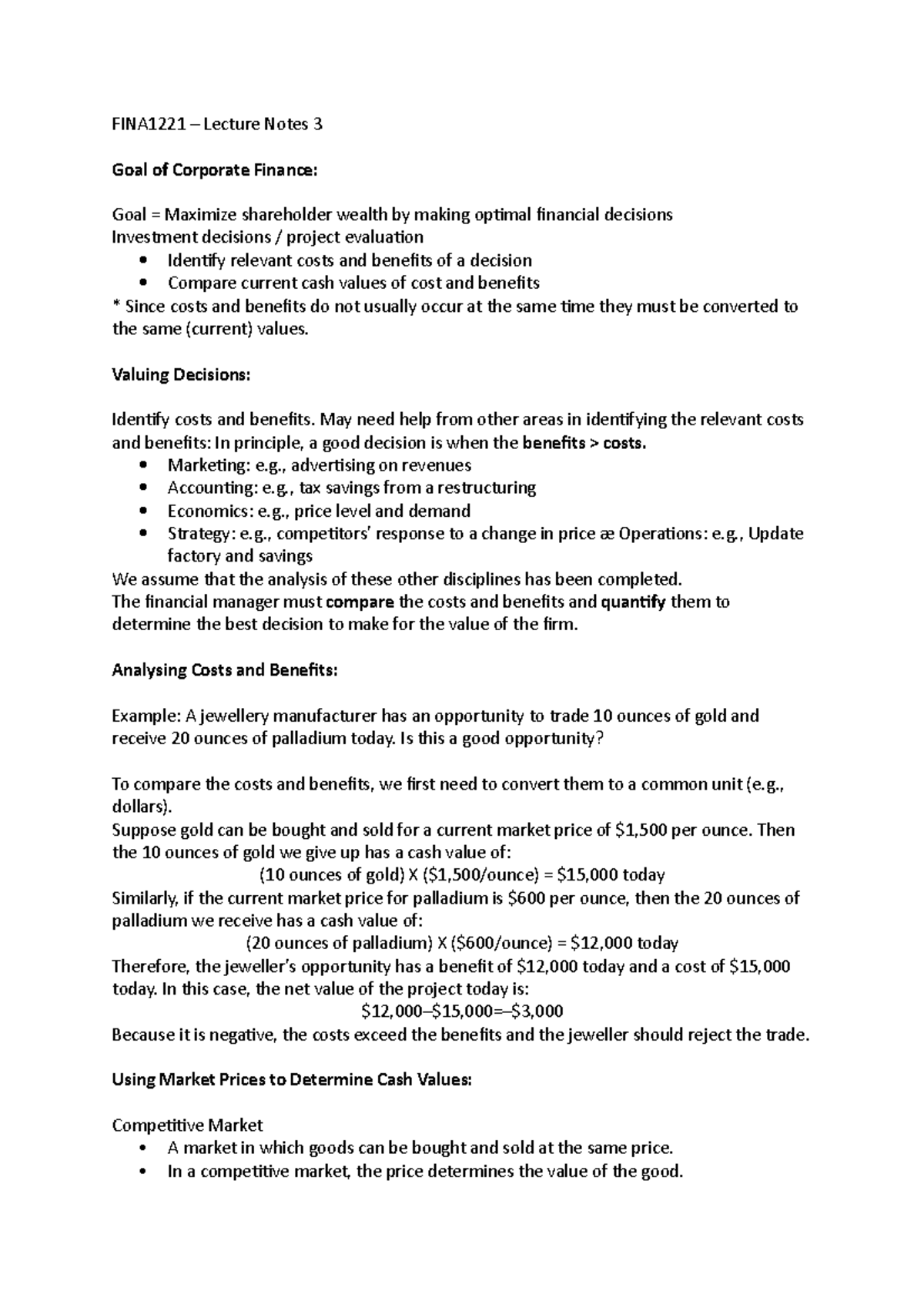 FINA1221 - Lecture Notes 3 - FINA1221 – Lecture Notes 3 Goal of ...
