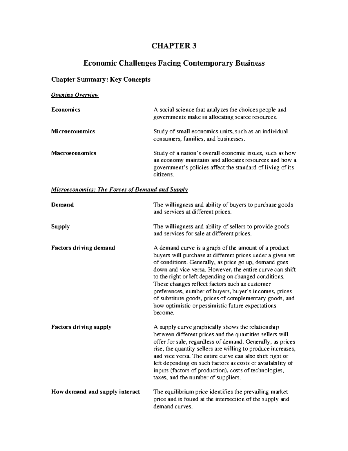 SG Ch03 CE - CHAPTER 3 Economic Challenges Facing Contemporary Business Chapter Summary: Key ...