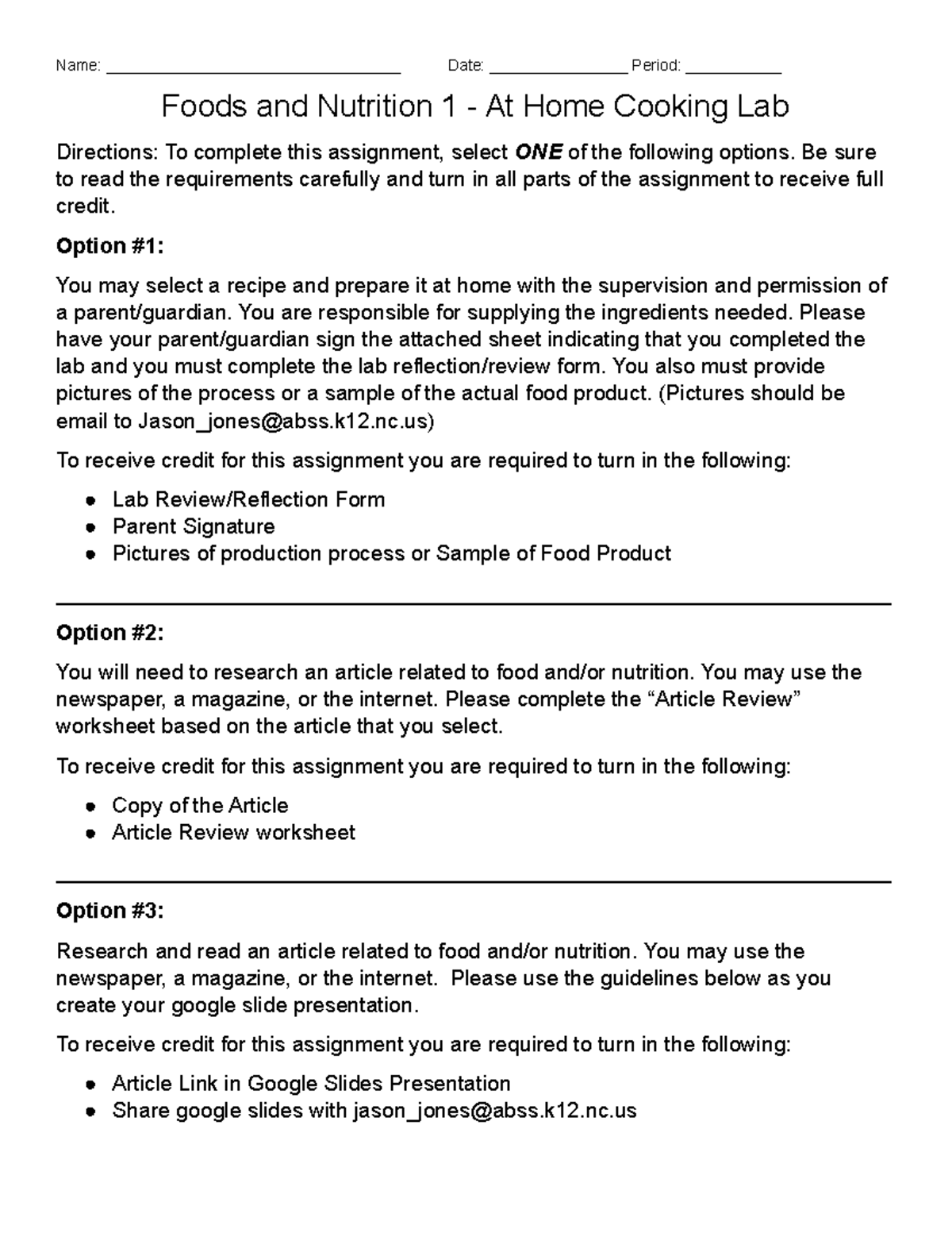 Foods Lab Make-Up Form - hhhhhhhh - Foods and Nutrition 1 - At Home ...