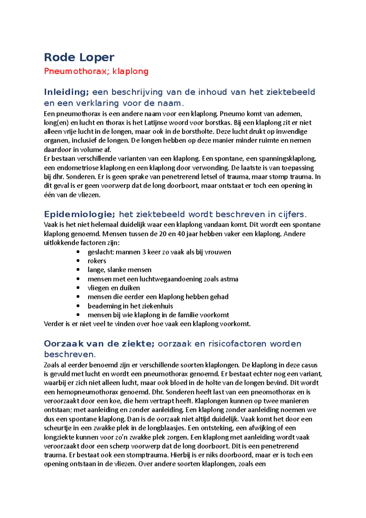 Rode Loper Pneumothorax - Rode Loper Pneumothorax; klaplong Inleiding ...