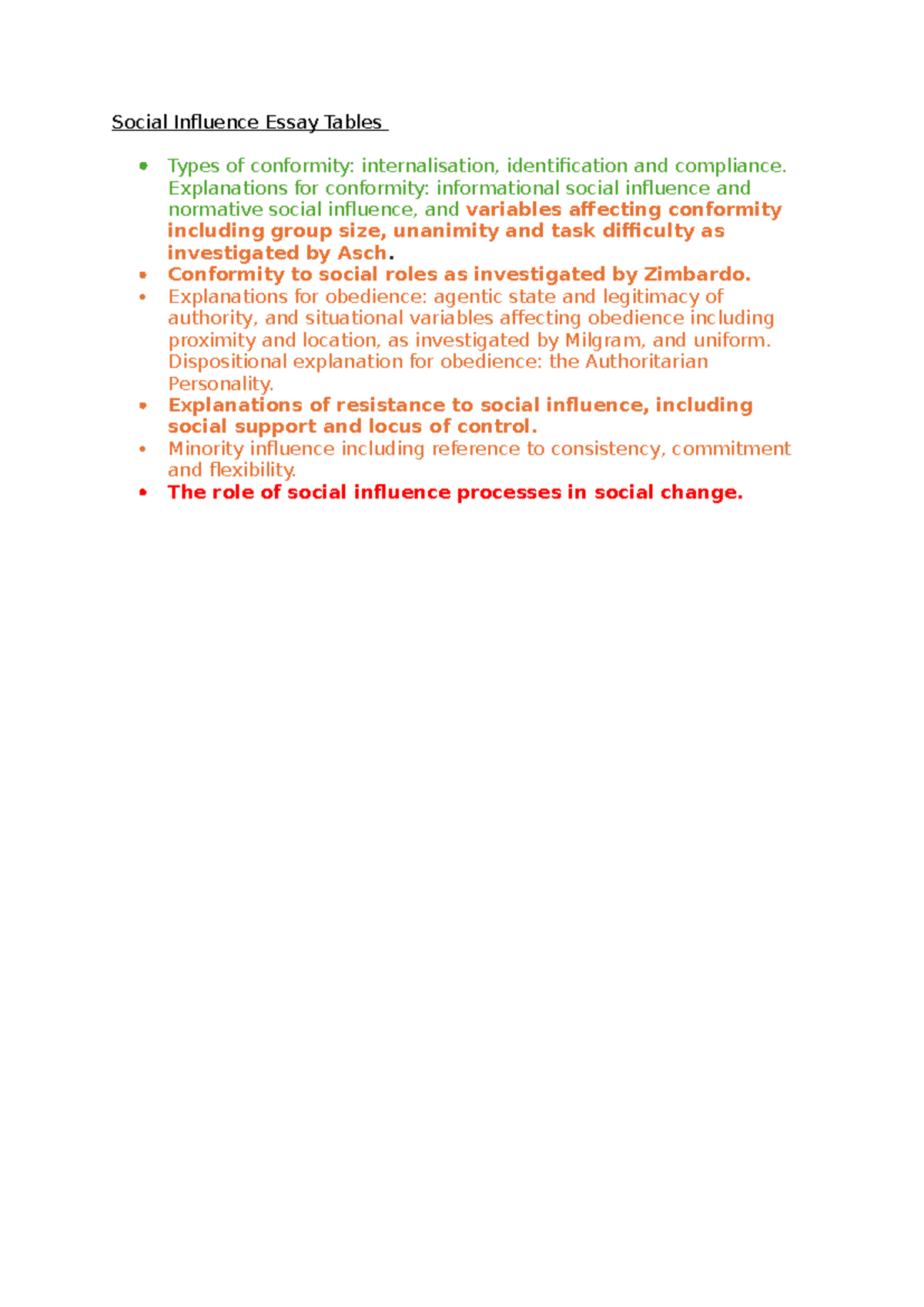 Social Influence Essay Tables - Explanations for conformity ...