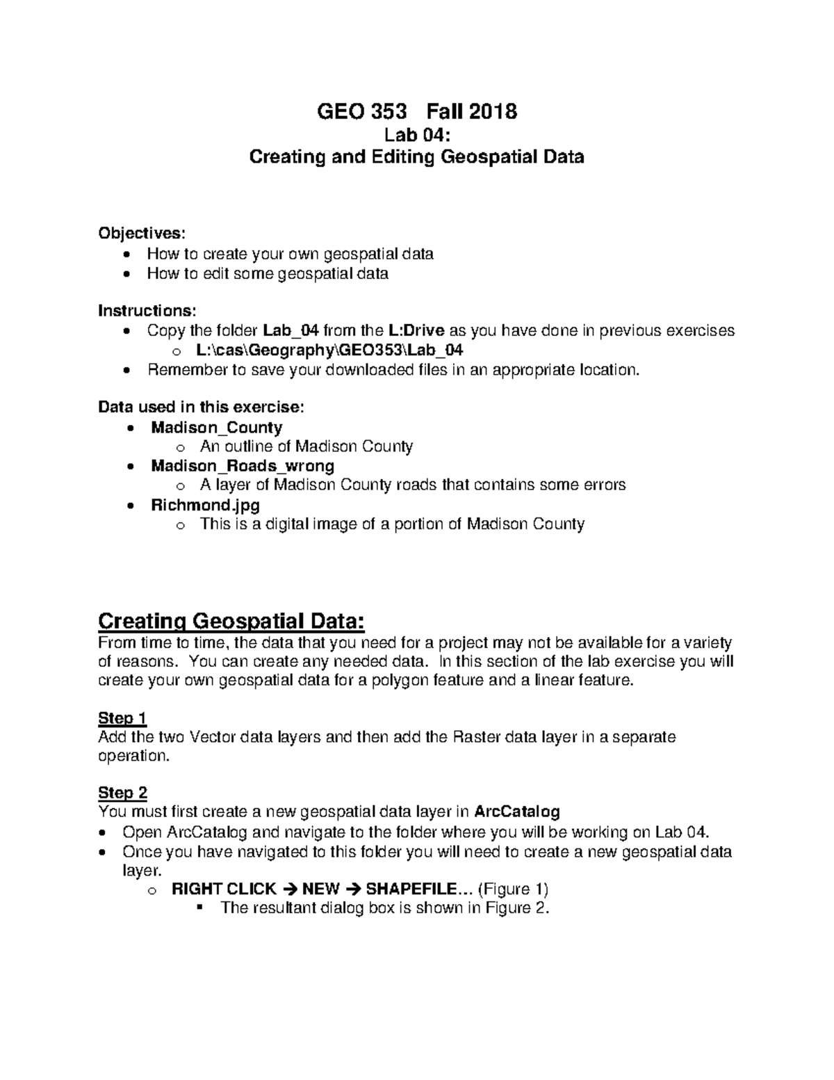 GEO 353 Lab 4 - lecture - GEO 353 Fall 2018 Lab 04: Creating and ...