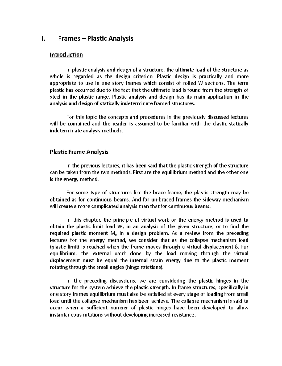 STEEL DESIGN 6 plastic frame analysis - I. Frames – Plastic Analysis ...
