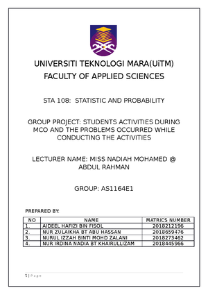 Group Project - GROUP PROJECT STA 108 BASIC STATISTICS AND PROBABILITY ...