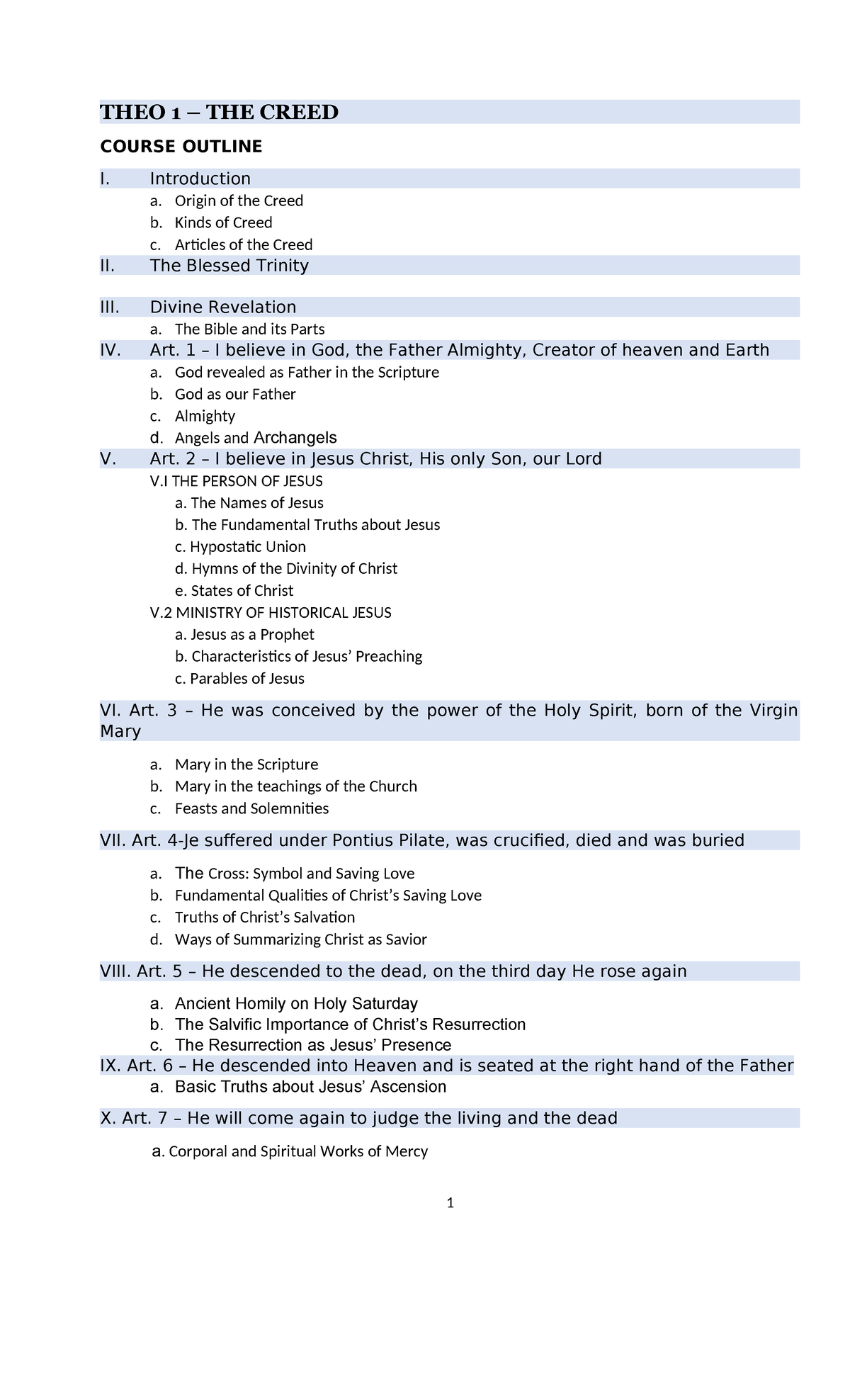Apostles Creed 1 - A brief lesson about theology. - THEO 1 – THE CREED ...