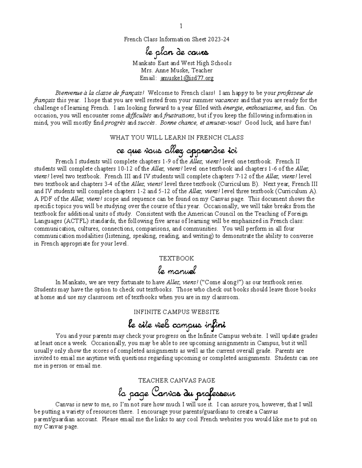 23-24 Class Info Sheet - Albe - French Class Information Sheet 2023- le ...