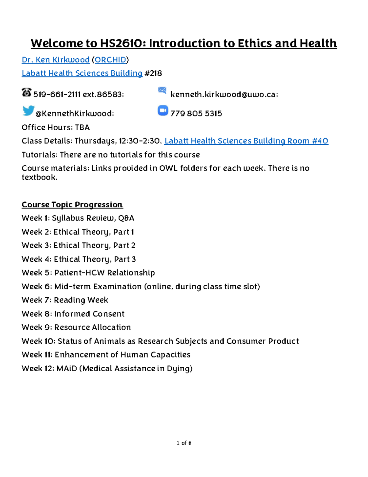 HS2610 Introduction to Ethics and Health Course Details - Studocu