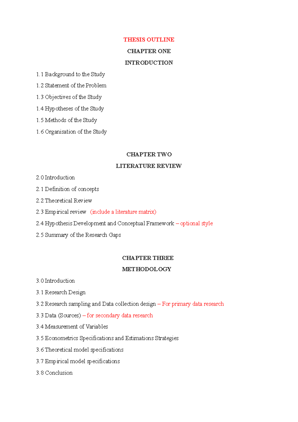 MSC Thesis Outline - THESIS OUTLINE CHAPTER ONE INTRODUCTION 1 ...